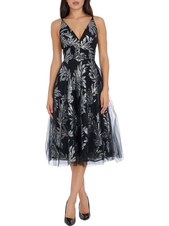 DRESS THE POPULATION Dress the Population Courtney Sequin Lace Midi Dress